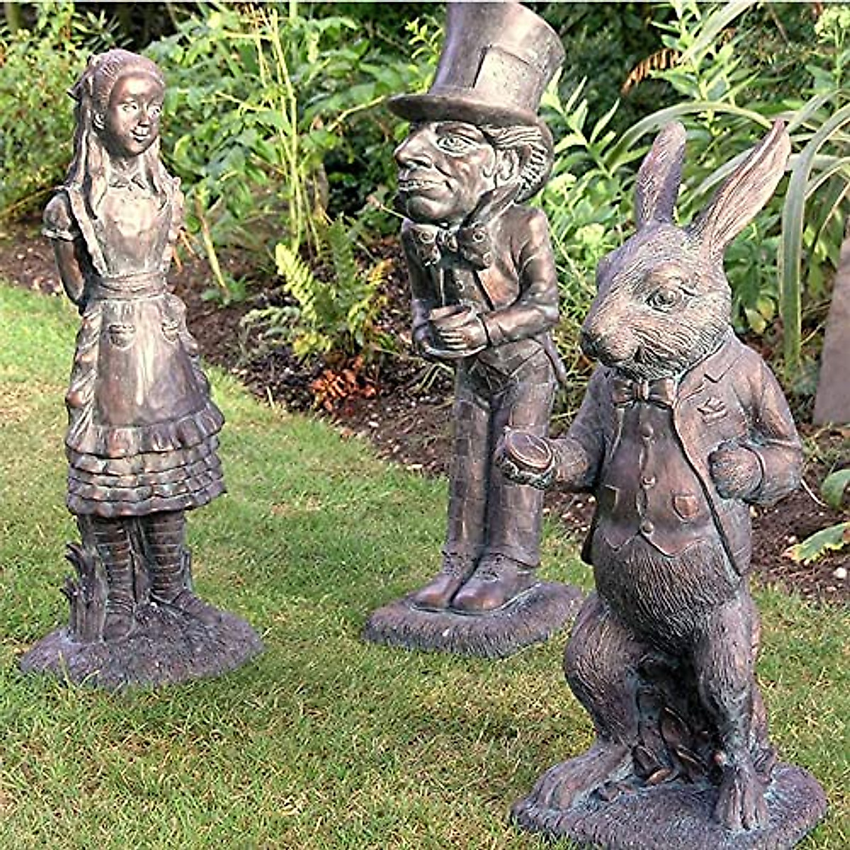 OFFEL Wonderland Garden Sculpture Set Alice in Wonderland Statues Hand Cast Stone Garden Statue Ornament for Indoor Outdoor Garden Patio Lawn Yard (Complete Set)