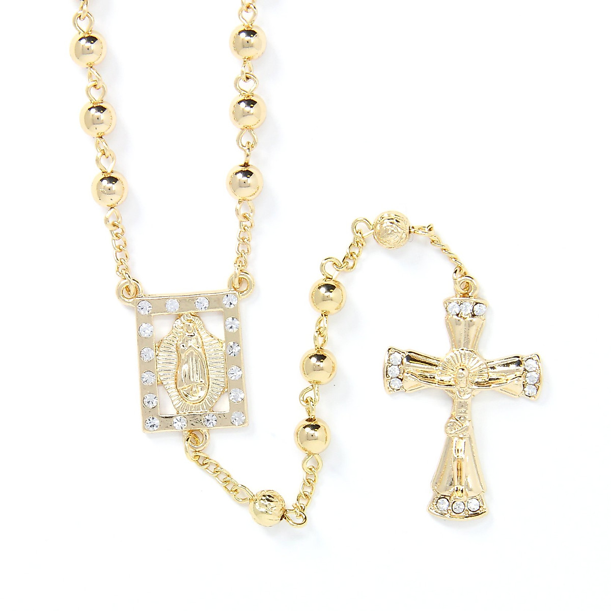 SM Stainless Steel Gold Silver Rosary 3mm-8mm CCB Beads Cross Y Necklace 20”-30” Chain for Women Men (6mm 20" (2) - Gold)