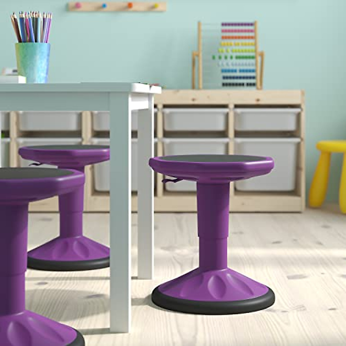 Flash Furniture Carter Adjustable Height Kids Active Stool - Flexible Purple Stool for Classroom and Home - Non-Skid Bottom - Rubberized Seat - 14" - 18" Seat Height