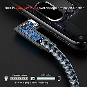 VODBOV iPhone Charger Lightning Cord 3Pack 1FT 3FT 6FT Right Angle MFi Certified Cable Braided USB Charging Wire High Speed Black