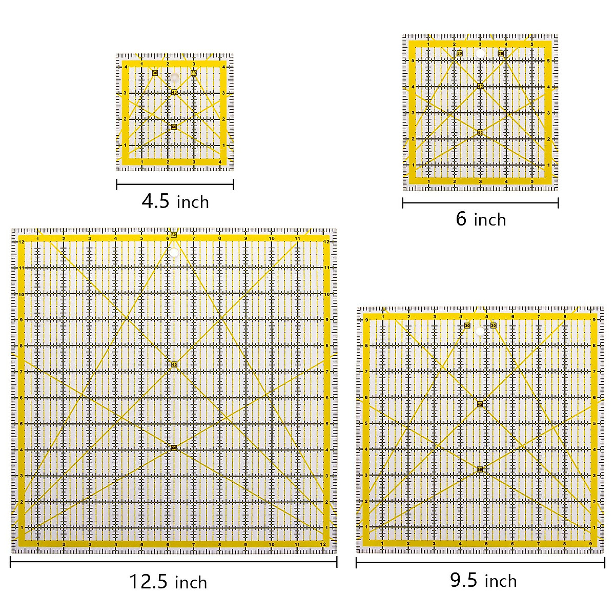 Suwimut Set of 5 Acrylic Quilting Ruler, Square Acrylic Quilter Ruler Fabric Cutting Ruler Clear Mark Acrylic Ruler with Double Colored Grid Lines for Quilting, Sewing, Crafts Template