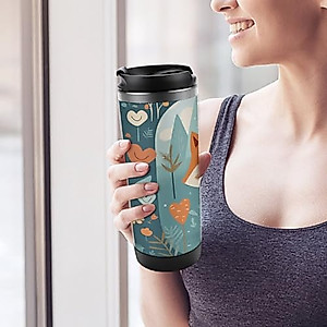 RTFGHJS 13oz Vacuum Insulated Stainless Steel Tumbler with Leakproof Lid Fox And Heart 304 Stainless Steel Travel Mug Wide Mouth Coffee Cup for Hot & Cold Drinks (380ml)
