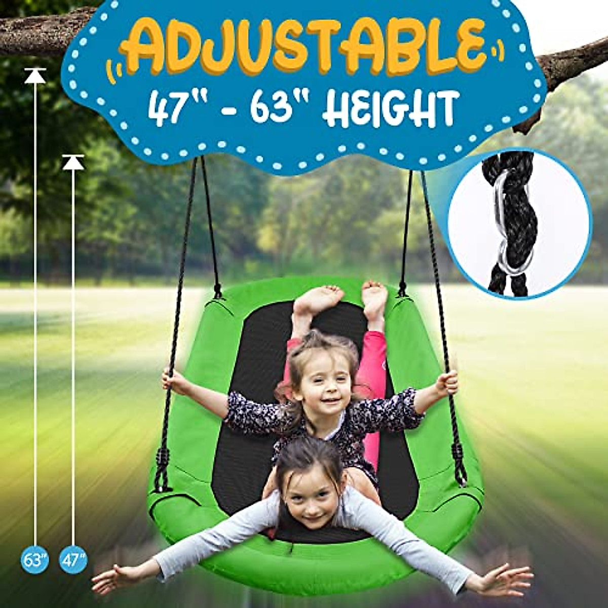 SereneLife Outdoor Spinner Saucer Tree Swing-Hanging Tree Oval Shaped Flying Saucer w/Rope Straps,Cushion Padded Metal Frame,Polyester Fabric Seat,for Kids & Adult-SereneLife SLSOVSWNG55GR (Green)