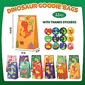 Dinosaur Birthday Party Supplies for 12 Kids, Dino Gift Bags Party Favors with Dinosaur Eggs That Hatch, mini dinosaur figures grown in dark , Slap Bracelets, Rubber Rings and Tattoos Stickers for dino themed party Gifts, Goodie treat Bags Fillers
