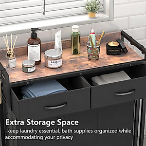 STIKELY Laundry Hamper Laundry Basket with 3 Section Pull-Out Rolling Bags, Laundry Sorter for Organization and Storage with 2 Pull-Out Drawers for Laundry Room, Bathroom, Bedroom Use (Rustic Brown)