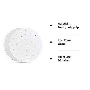 10 Inch Air Fryer Liners, Set of 200, 5/6/7/8/9 Inch Bamboo Steamer Liners/Air Fryer Perforated Parchment Paper for Air Fryer, Steaming Basket and More
