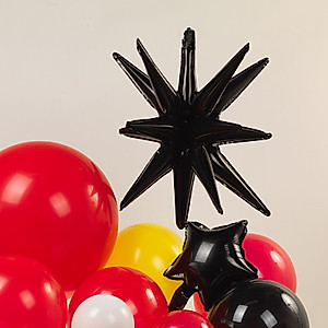 Cartoon Mouse Balloon Garland Kit 157pcs Black Red Yellow White balloons with Foil Starburst Cute dot balloons for kid Cartoon TV Video Game theme Racing car Birthday Decorations