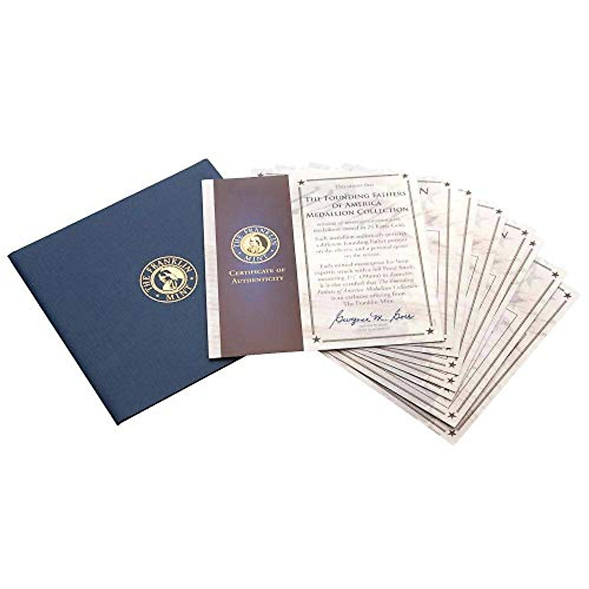 The Franklin Mint Founding Fathers Coin Collection - 7-Piece 24-Karat Gold-Plated Collectible Coins with Wood and Metal Storage Box - United States of America Leaders - Complete Set