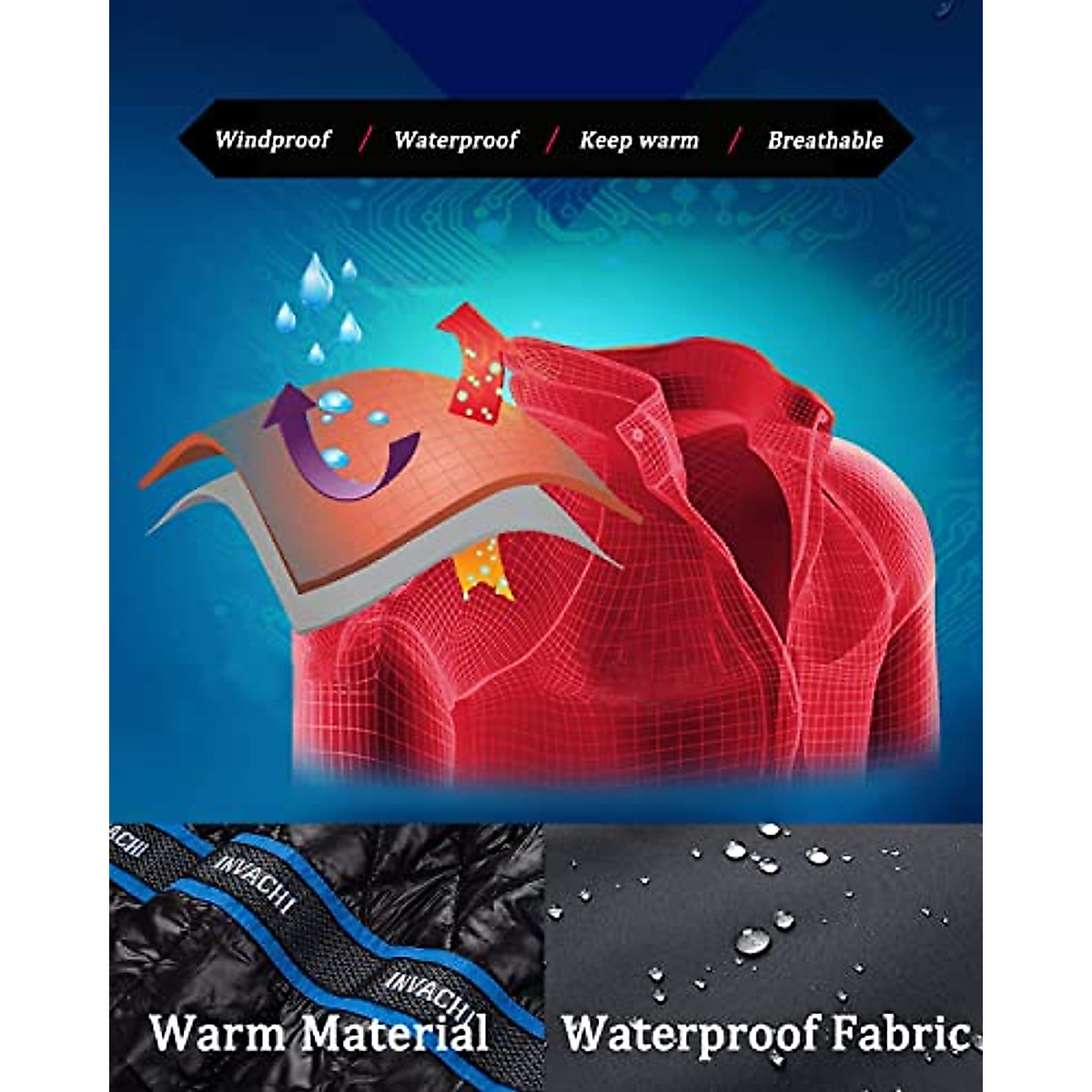 INVACHI Men's Waterproof Ski Jacket Warm Winter Snow Coat Hooded Windbreaker