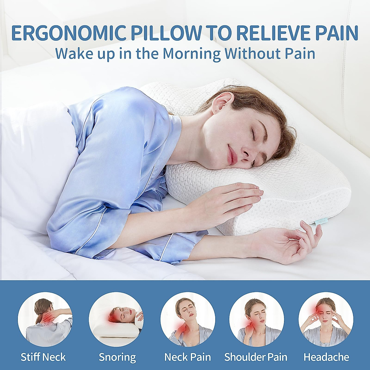 napz Contour Cervical Pillow for Neck and Shoulder Pain Relief, Ergonomic Memory Foam Support Pillow 2 Heights of Soft Bed Pillow for Sleeping, Orthopedic Neck Pillow for Side Back Stomach Sleeper