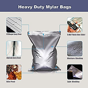 Easom 2 Gallon Mylar bags, Large Mylar Bags for Food Storage 2 Gallon 5 mil Thick Resealable Mylar Bags with Aluminum Foil. (2 Gallon x 20)