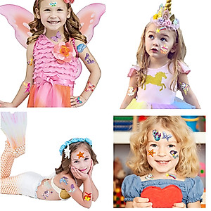 Temporary Tattoos for Kids(80pcs),Konsait Glitter Mermaid Unicorn Butterfly Tattoos for Children Girls Birthday Party Favors Supplies Great Kids Party Accessories Goodie Bag Stuffers Party Fillers