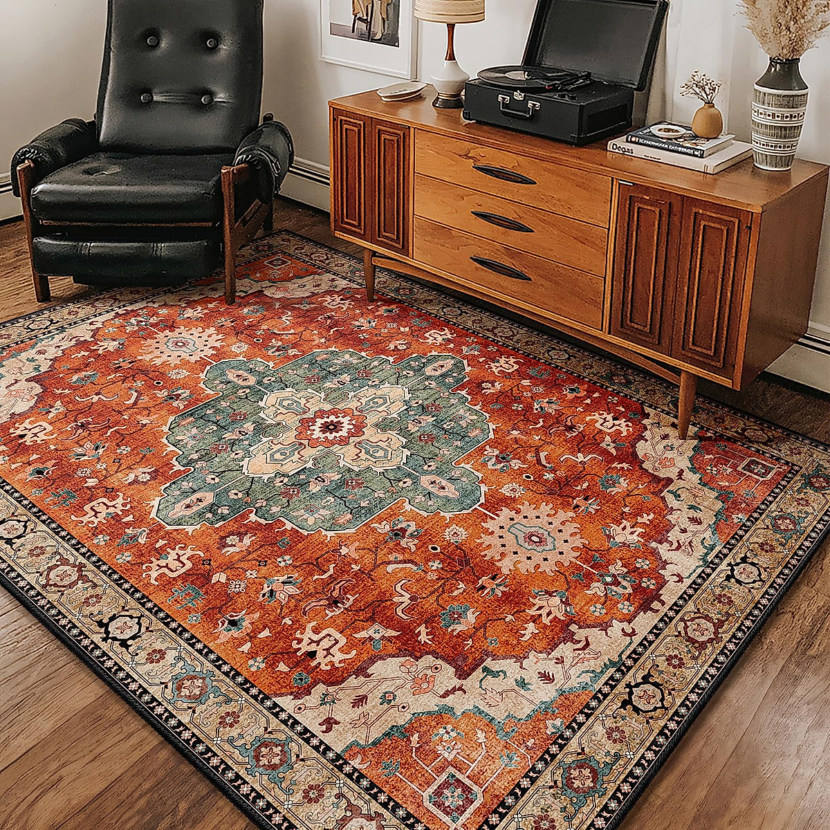 Castage Boho Rug 3x5,Washable Area Rugs for Bedroom Living Room Kitchen Entryway,Small Vintage Bohemian Distressed Non Slip Oriental Tribal Carpet,Retro Rust