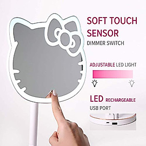 Impressions Vanity Hello Kitty Tabletop Mount LED Rechargeable Makeup Mirror with 360 Degree Rotation, Touch Sensor Desk Mirror with Light Strip and Adjustable Brightness