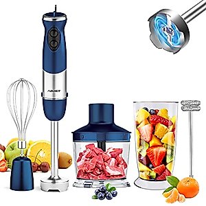 Immersion Blender Hand Blender, Abuler 800W Hand Mixer Stick, 5-in-1, 12 Speed BPA-Free Stick Blender 304 Stainless Steel, Chopper, Whisk, Milk Frother, Beaker, Smoothies, Milkshake, Purée Baby Food, Sauce, Dips, Mayo
