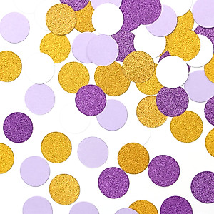 White Purple-Gold Party Decorations Confetti - 300pcs Glitter Graduation Mothers Day Table Confetti Woman Girl Birthday Party Decoration Bridal Baby Shower Wedding Paper Dot Lasting Surprise