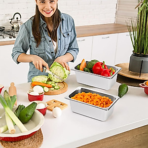 TOPZEA 4 Pack Hotel Pans, 1/4 Size 4" Deep Stainless Steel Steam Table Serving Pan, Buffet Dinner Catering Food Pans, Warmer Breading Tray Batter Pan for Restaurant Salad Bar Party Supplies