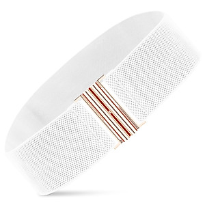 Andibro Wide Elastic Belt for Women, Stretch Waist Belt Ladies Dress Buckle Belt Vintage Cinch Belt Adjustable Waistband (White)