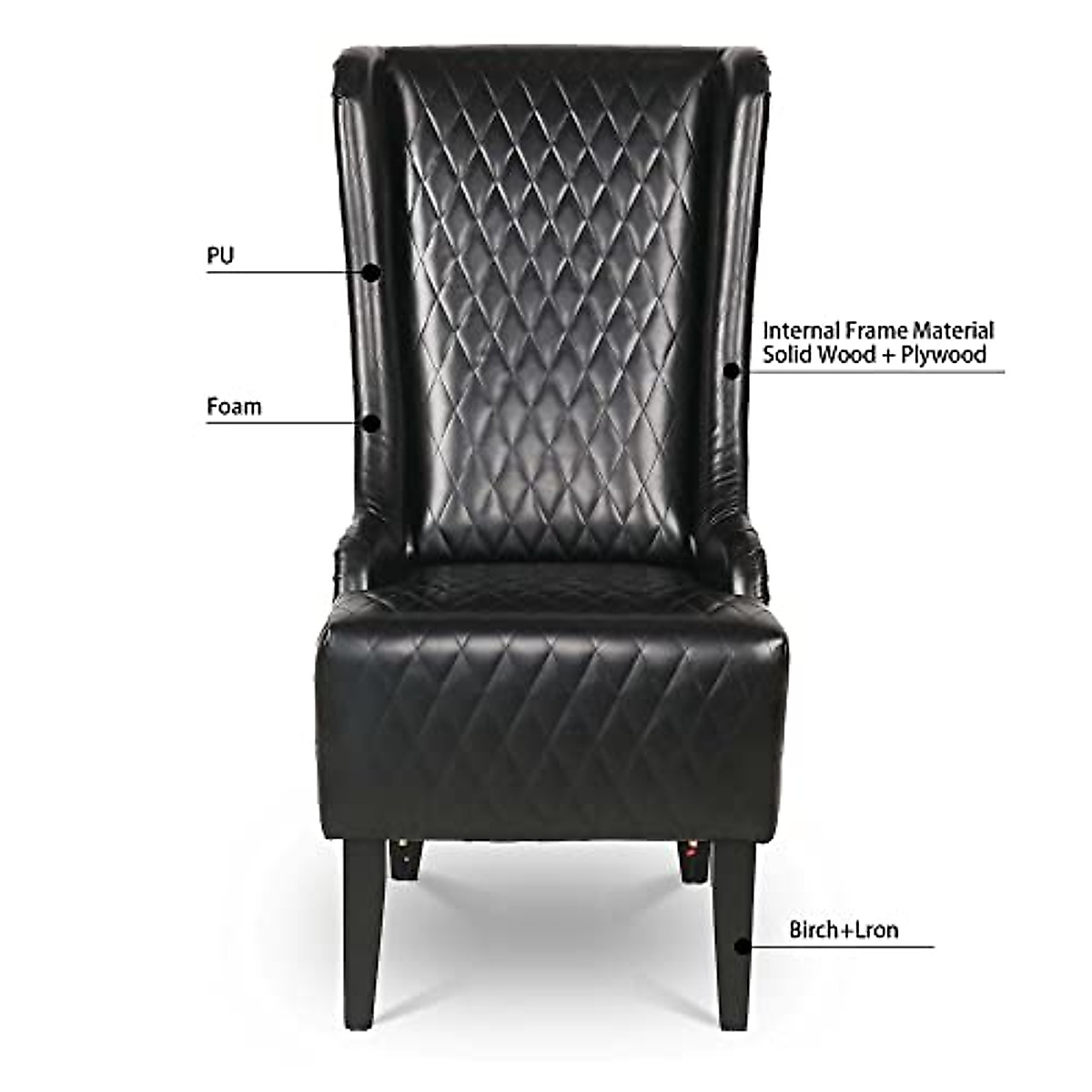 Yoluckea High Back Dining Chair, Retro Wing Back King Throne Chair Head Chairs for Dining Table, PU Leather Upholstered Accent Side Chair for Living Room Dining Room Bedroom, Black