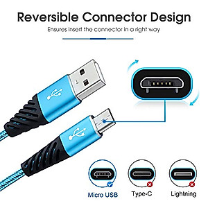 Boenoea Fast Phone Charger Android 10ft 5-Pack Long Micro USB Cable Braided Compatible with Samsung Galaxy J3 J7 S6 S7 Edge Note 4 5 LG BlackBerry Motorola Xbox PS4 Kindle