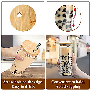 LronFensy Glass Cups with Bamboo Lids and Straws(22OZ, 4Pack) -,Reusable Boba&Smoothie Cups, Drinking Glasses Tumbler for Iced Coffee, Juice, Tea, Milk, Drinks