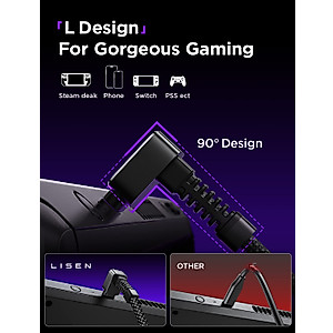 LISEN USB C to USB C Cable 10FT, 90° Right Angle Design Steam Deck PD Fast Charge Cord Specially Designed for Games Compatible with iPhone 16 pro max/15/14/13 Switch, Samsung Galaxy, MacBook, iPad