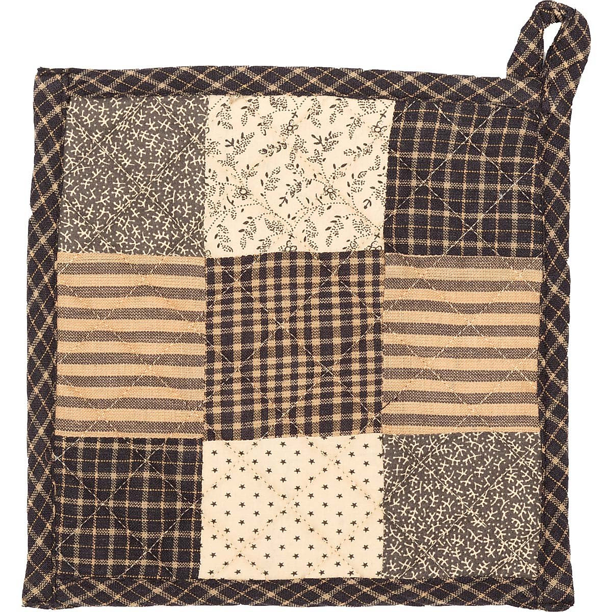 VHC Brands, Kettle Grove, Cotton, 8x8, Patchwork Blocks, Pot Holder, Black