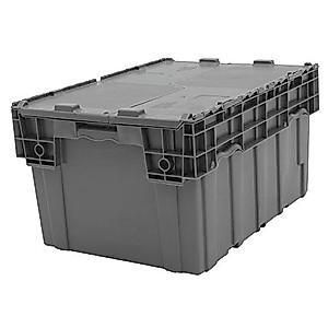 Retail Resource Storage Totes with Hinged Lids Grey 28 x 20 1/2 x 15 1/2