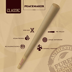 RAW Peacemaker Cones Classic | 27 Pack | Larger than King Size - All Natural Vegan Friendly and Pre Rolled for Convenience