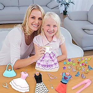 84 Pack Doll Clothes and Accessories with Doll Closet for 11.5 Inch Doll Fashion Design Kit Girl Doll Dress Up Including Wedding Dress Fashion Dress Outfits Tops and Pants Shoes Hangers Bags Necklaces