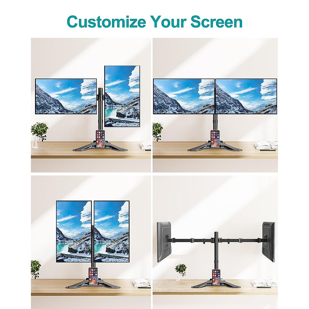 MOUNT PRO Dual Monitor Stand - Free Standing Full Motion Monitor Desk Mount Fits 2 Screens up to 27 inches,17.6lbs with Height Adjustable, Swivel, Tilt, Rotation, VESA 75x75 100x100