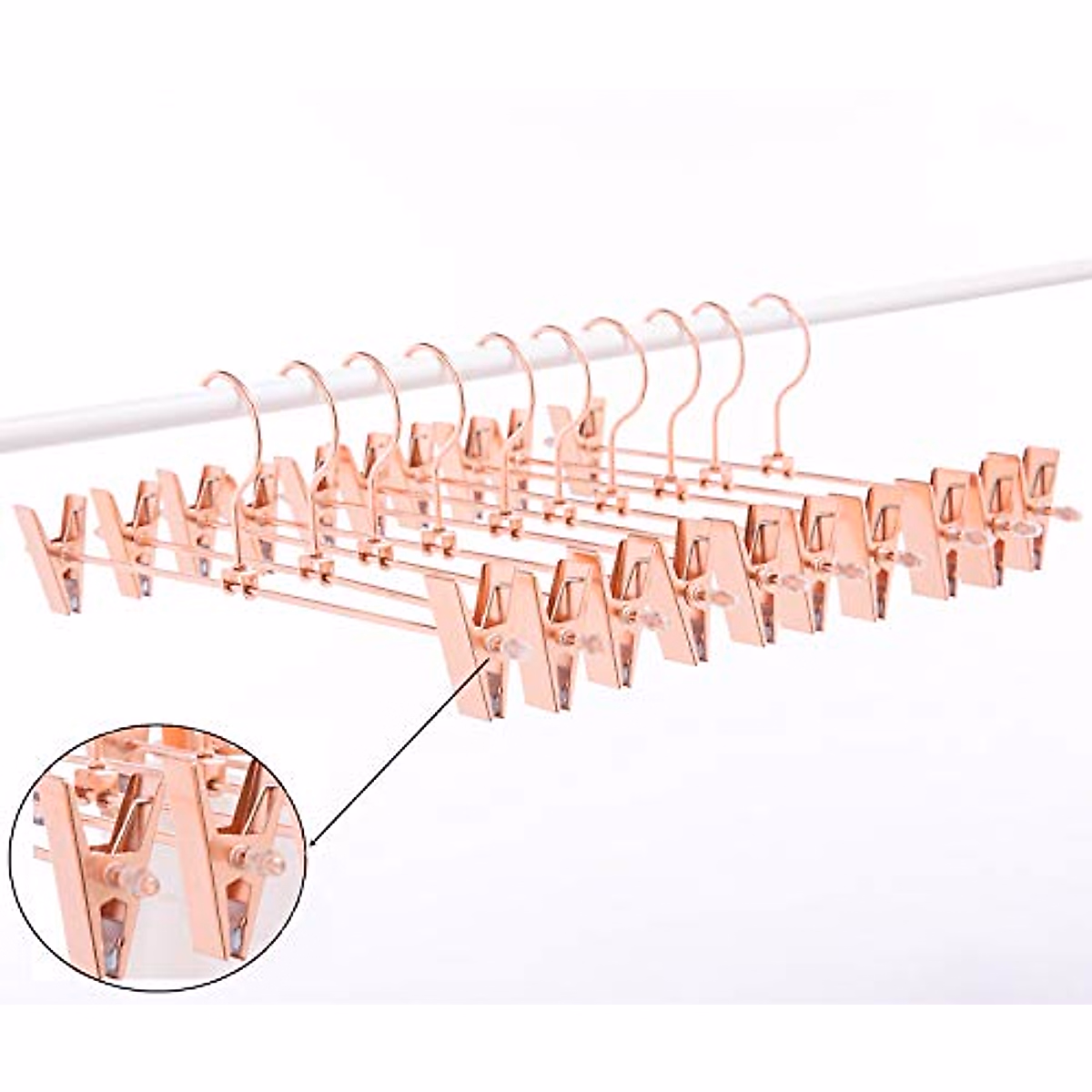 Cocomaya 13 Inch 20 Pack Heavy Duty Rose Gold Copper Stainless Steel Slack Hanger, Pants Hanger, Skirt Hanger with Adjustable Clips (Rose Gold, 20)