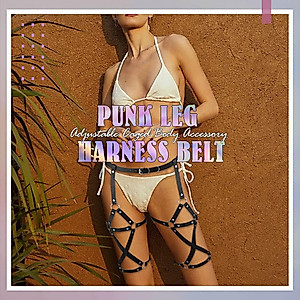 Gemily Punk Waist Chain Belt Leather Black Body Chain Party Leg Harness Garter Rave Body Jewelry for Women and Girls (2)