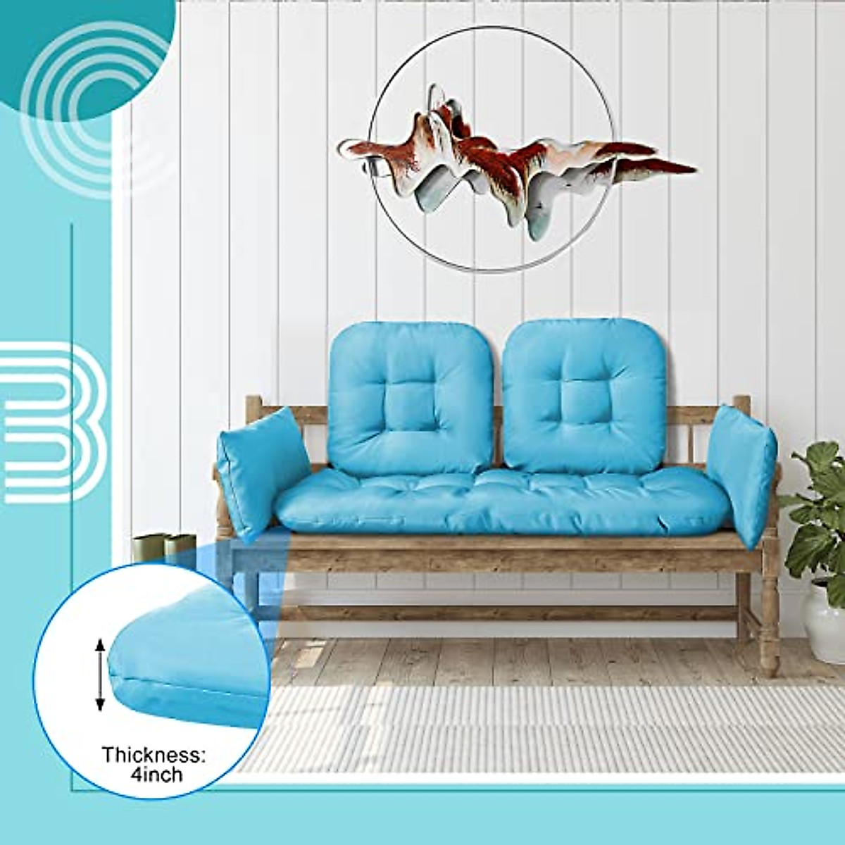 5 Pieces Wicker Patio Cushion Sets Include 1 Loveseat 2 U-Shape 2 Matching Chair Cushions Indoor Outdoor Tufted Settee Bench Cushions Replacement Loveseat Cushions for Outdoor Furniture (Light Blue)
