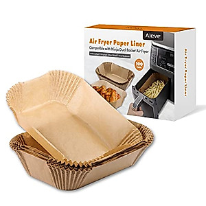AIEVE Air Fryer Paper Accessories for Dual Basket Air Fryer, 100Pcs Non-Stick Air Fryer Liners Disposable Compatible with Ninja 2-Basket Air Fryer, Instant Vortex Plus XL 8-quart Dual Basket Air Fryer