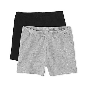 The Children's Place Baby Girls' and Toddler Cartwheel Shorts, Black/H Gray 2-Pack, 12-18 Months