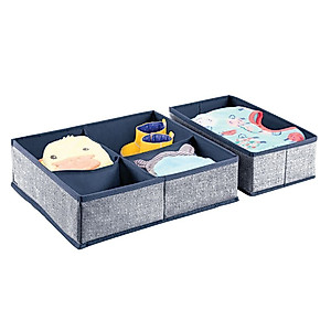 mDesign Soft Fabric Dresser Drawer and Closet Storage Organizer Set for Child/Kids Room, Nursery, Playroom - 2 Pack, 5 Compartments - Textured Print - Navy Blue