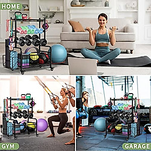 Weight Rack for Dumbbells, Dumbbell Rack Home Gym Storage Stand for Yoga Mat Kettlebells and Strength Training Fitness Equipment, Weight Holder Rack for Dumbbells with Wheels