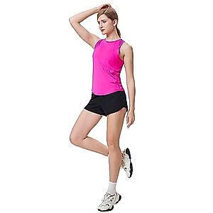 Attifall Women's Workout Tops for Women Cool-Dry Sleeveless Exercise Running Shirts Athletic Tops for Women(Hot Pink/M)