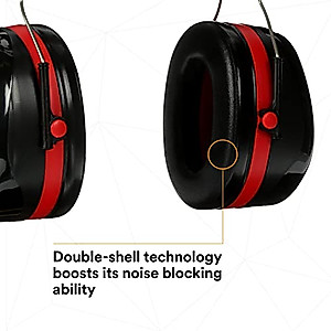 3M H10A Peltor Optime 105 Over the Head Earmuff, Ear Protectors, Hearing Protection, NRR 30 dB,Black, Red