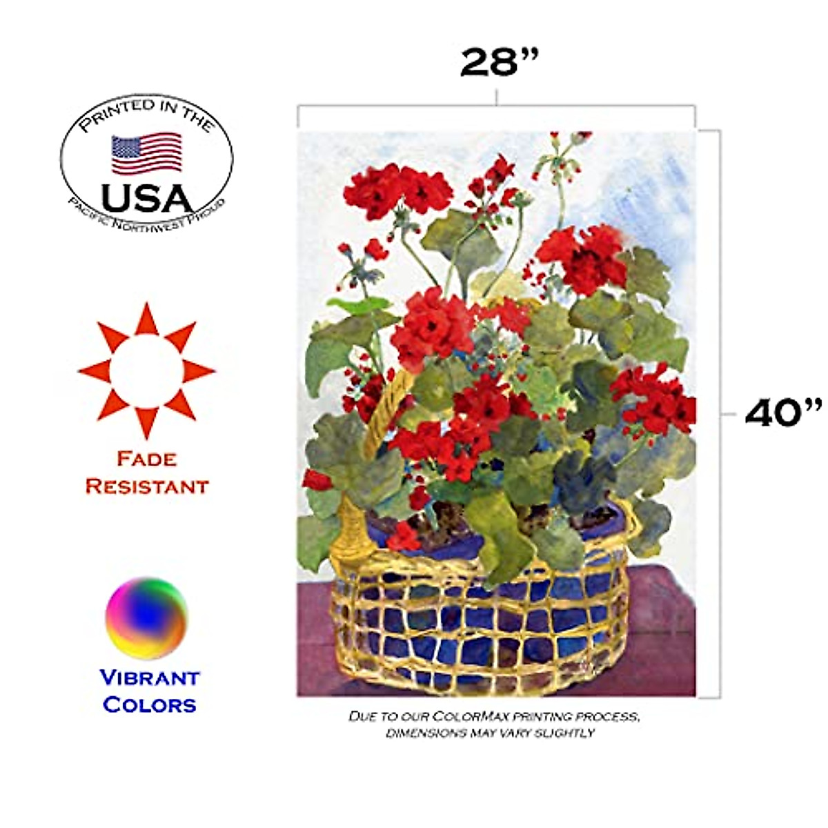 Toland Home Garden 109136 Geranium Basket Spring Flag 28x40 Inch Double Sided Spring Garden Flag for Outdoor House Flower Flag Yard Decoration