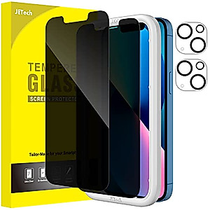 JETech Privacy Screen Protector for iPhone 13 6.1-Inch with Camera Lens Protector (Not for iPhone 13 Pro), Anti-Spy Tempered Glass Film, Easy Installation Tool, 2-Pack Each