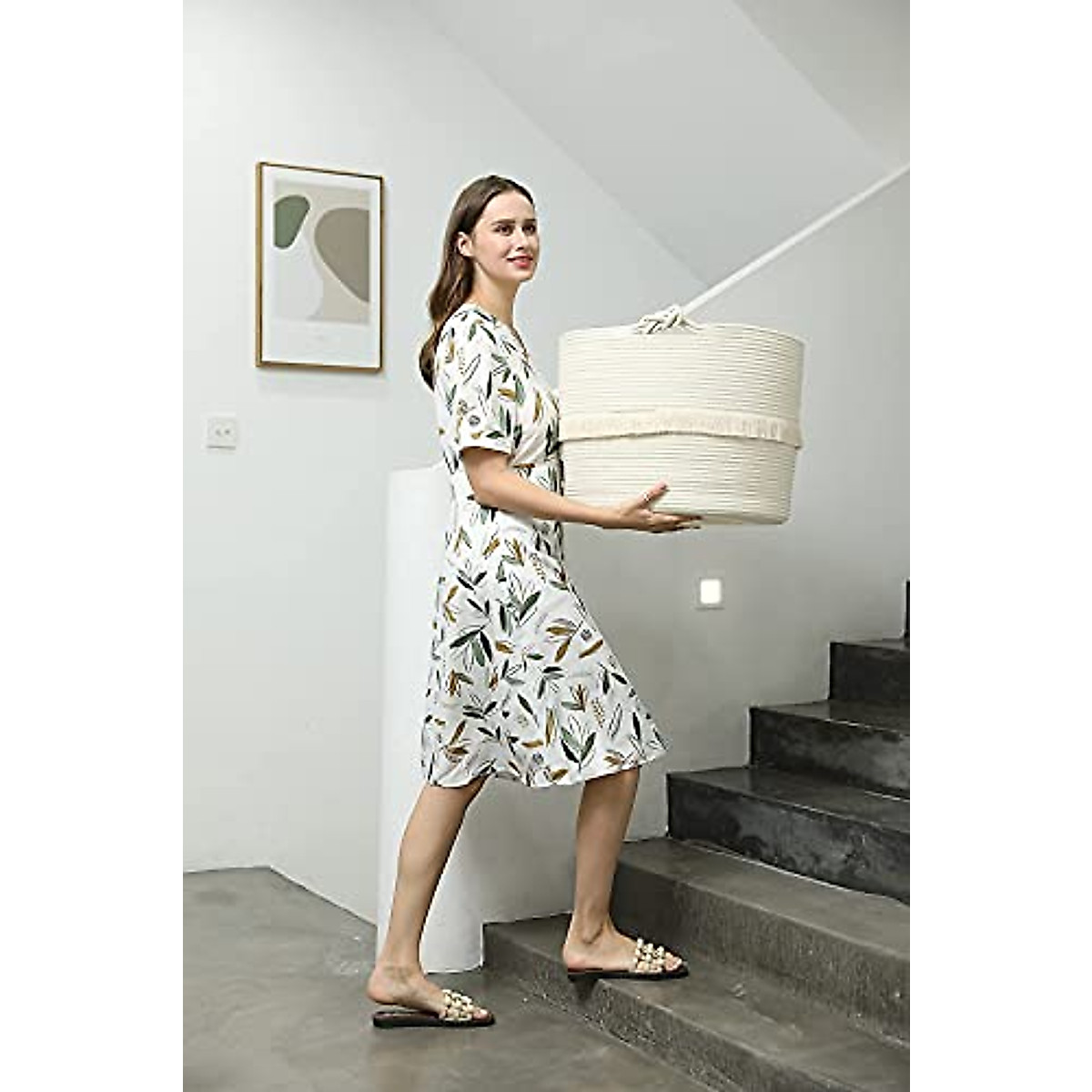 18" x 15" Large Woven Storage Baskets, Cotton Rope Decorative Hamper for Clothes, Blankets, and Laundry, Cute Tassel Decor - Home Storage Container - All White