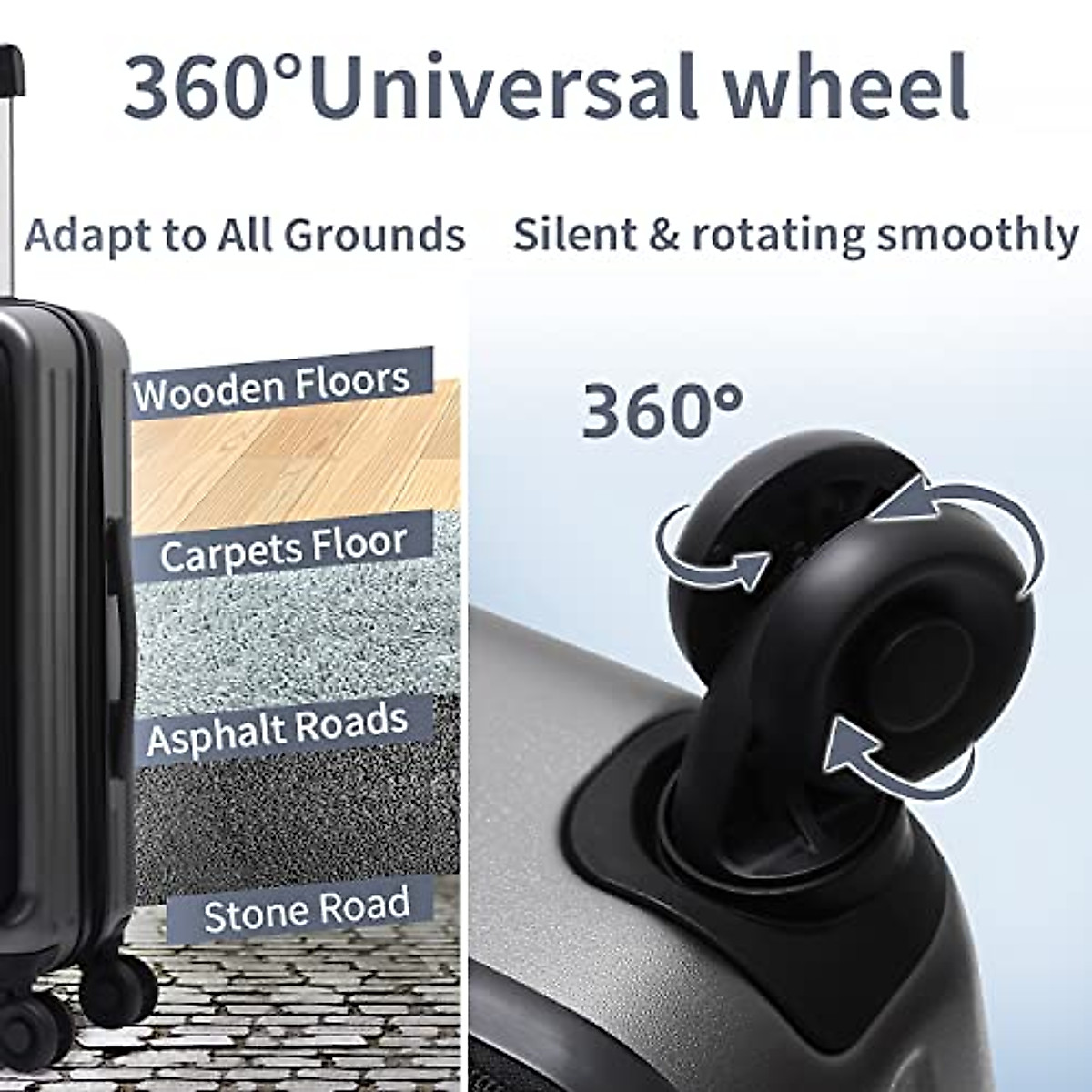 TydeCkare Luggage Sets 3 Piece (20/24/28) ABS+PC Suitcase Hardshell Lightweight Carry Ons with TSA Lock & Spinner Silent Wheels, Convenient for Trips, Gray