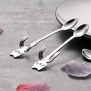 ekqw015l 1 Piece Cute Cat Spoon Long Handle Spoons Flatware Drinking Tools Kitchen Gadget |Baby Stainless Steel Dessert Cake Coffee Spoon Cutlery– Teaspoons,Coffee spoons Soup Spoons Silver