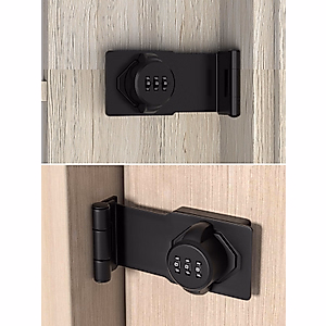 Cabinet Password Hasp Locks, 90 Degree Barn Door Lock, Household Security Combination Latch Lock for Locker, Fence, Bathroom, Outdoor, Garden (Black-1PC)