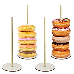 Honbay 4PCS Round Wood Donut Stands Doughnut Dessert Stands Bagels Display Holder, for Wedding, Birthday, Kids, Baby Shower