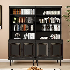 QEIUZON 6-Shelf Bookcase, Bookshelves Floor Standing Display Storage Shelves Bookcase Home Decor Furniture for Home Office, Living Room (Black)