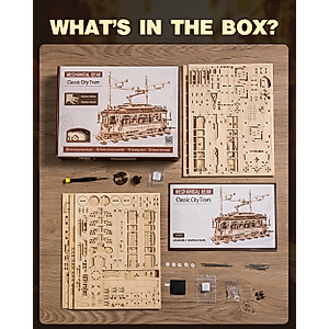 RoWood 3D Puzzles for Adults,Car Model Kit, 3D Wooden Puzzle Mechanical Tram Model,Wood Building Kit, Assembly Time 5H,Unique Gifts for Teens&Adults