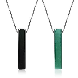 COAI Matching Couples Yin Yang Bar Green Aventurine Obsidian Stone Pendant Necklaces